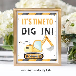 Construction Party Sign, Dig in Sign, Construction Table Sign Printable ...