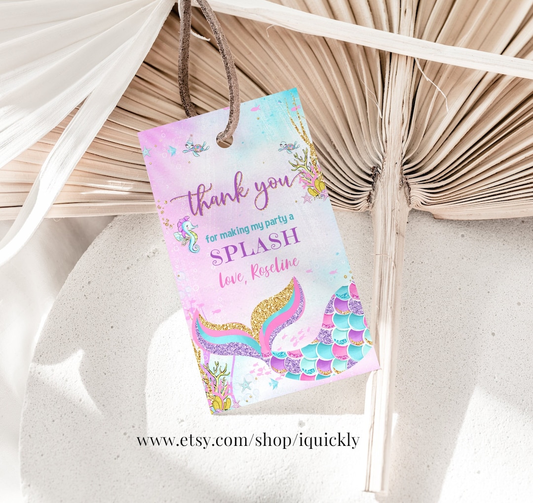 Editable Mermaid Birthday Favor Tags, Mermaid Thank You Tags, Under the ...