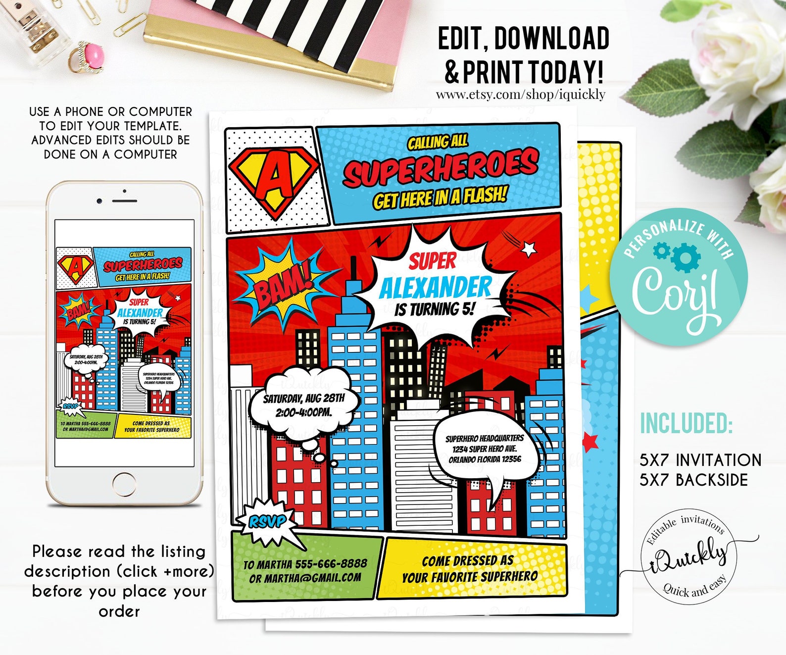 Superheroes Invitation EDITABLE Superhero Birthday - Etsy