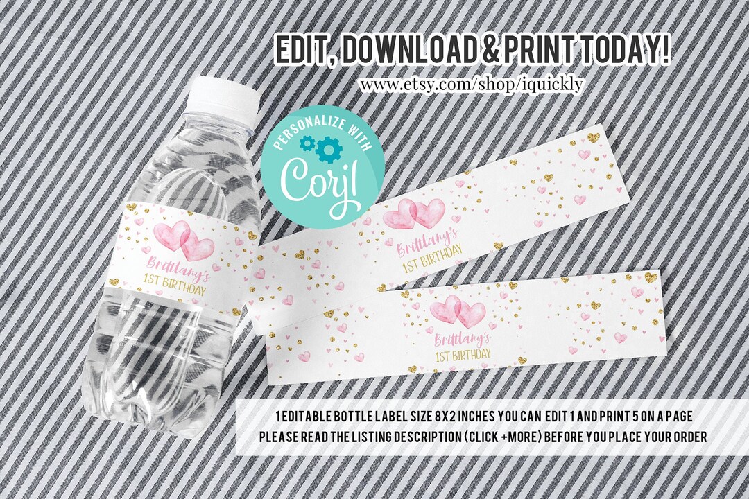 EDITABLE Valentine Birthday Bottle Label, Girl Sweetheart Water Bottle ...