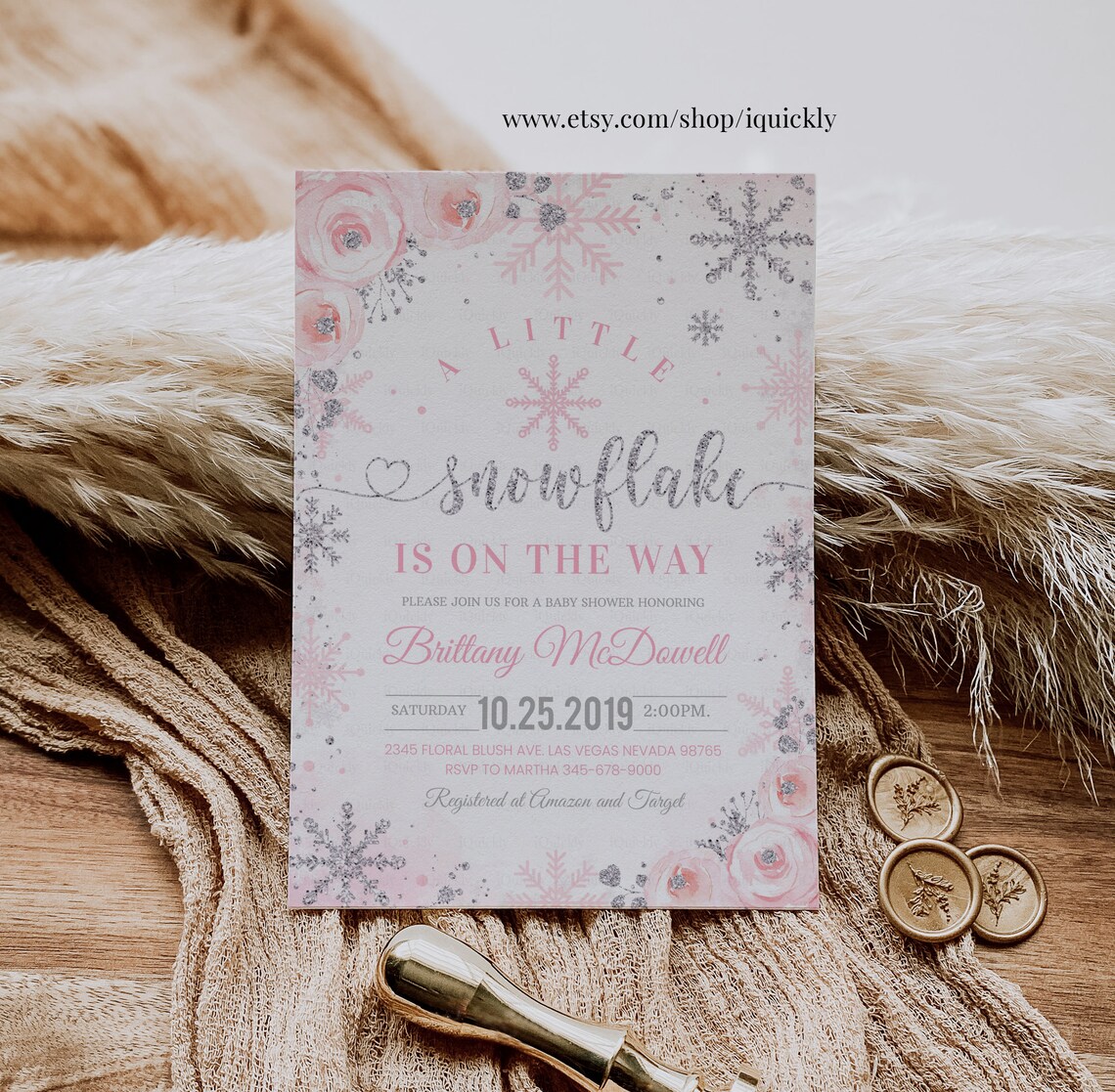 Editable Snowflake Baby Shower Invitation A Little Snowflake - Etsy
