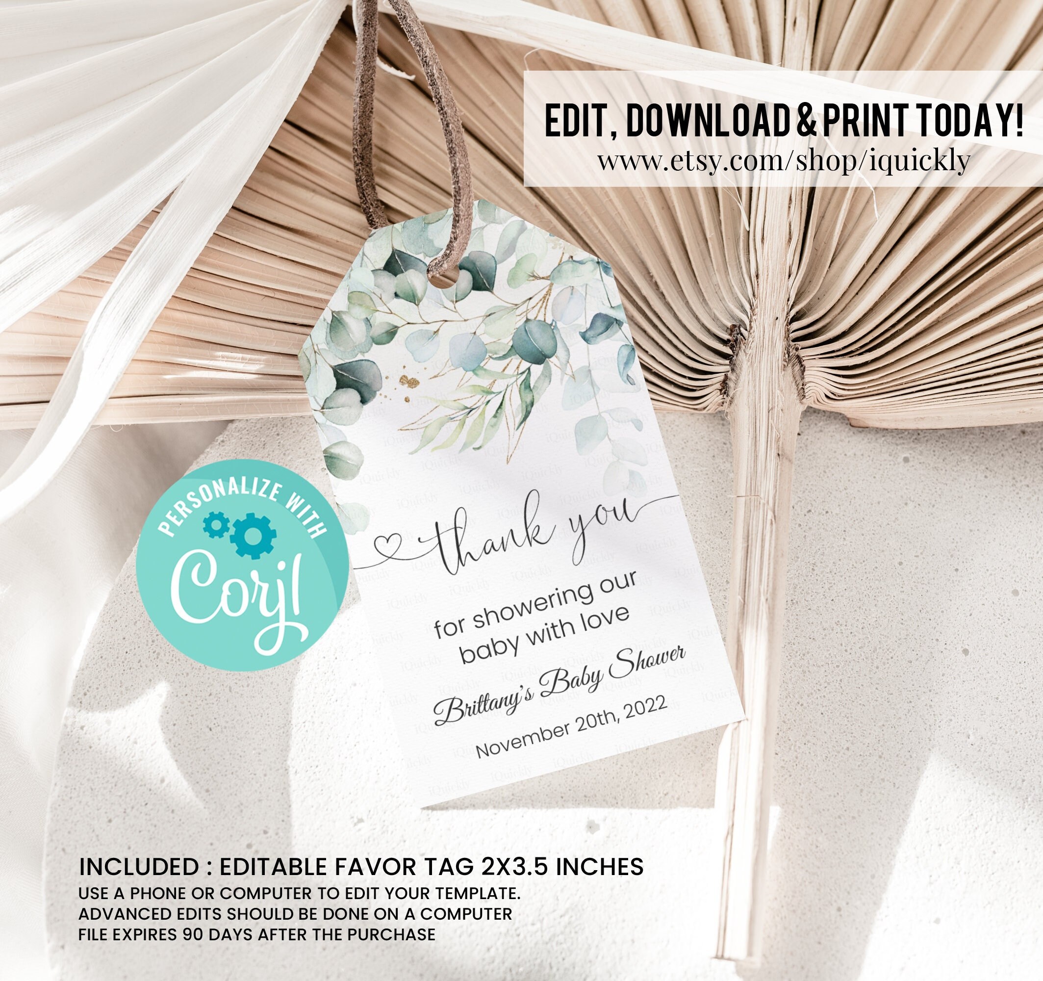 Editable Eucalyptus Greenery Baby Shower Favors, Eucalyptus Shower ...