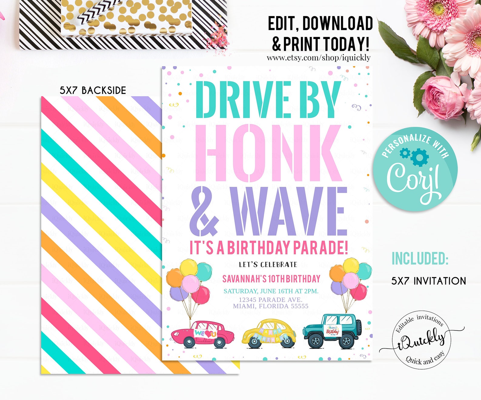Editable Drive By Birthday Parade Invitation Drive Through | Etsy