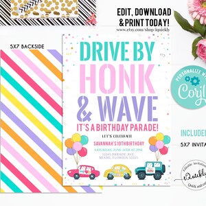 Editable Drive by Birthday Parade Invitation Drive Through Birthday ...