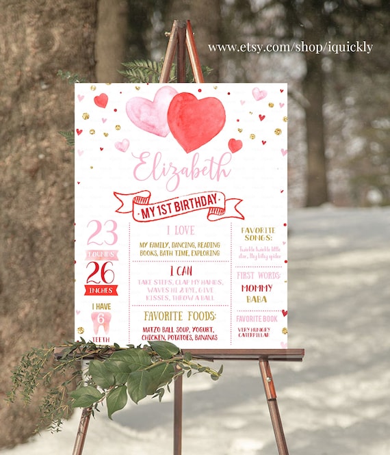 Valentine Milestone Birthday Poster, EDITABLE First Birthday Chalkboard ...