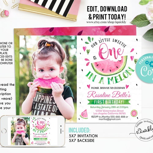 Editable Watermelon Welcome Sign Pink One in a Melon Welcome - Etsy