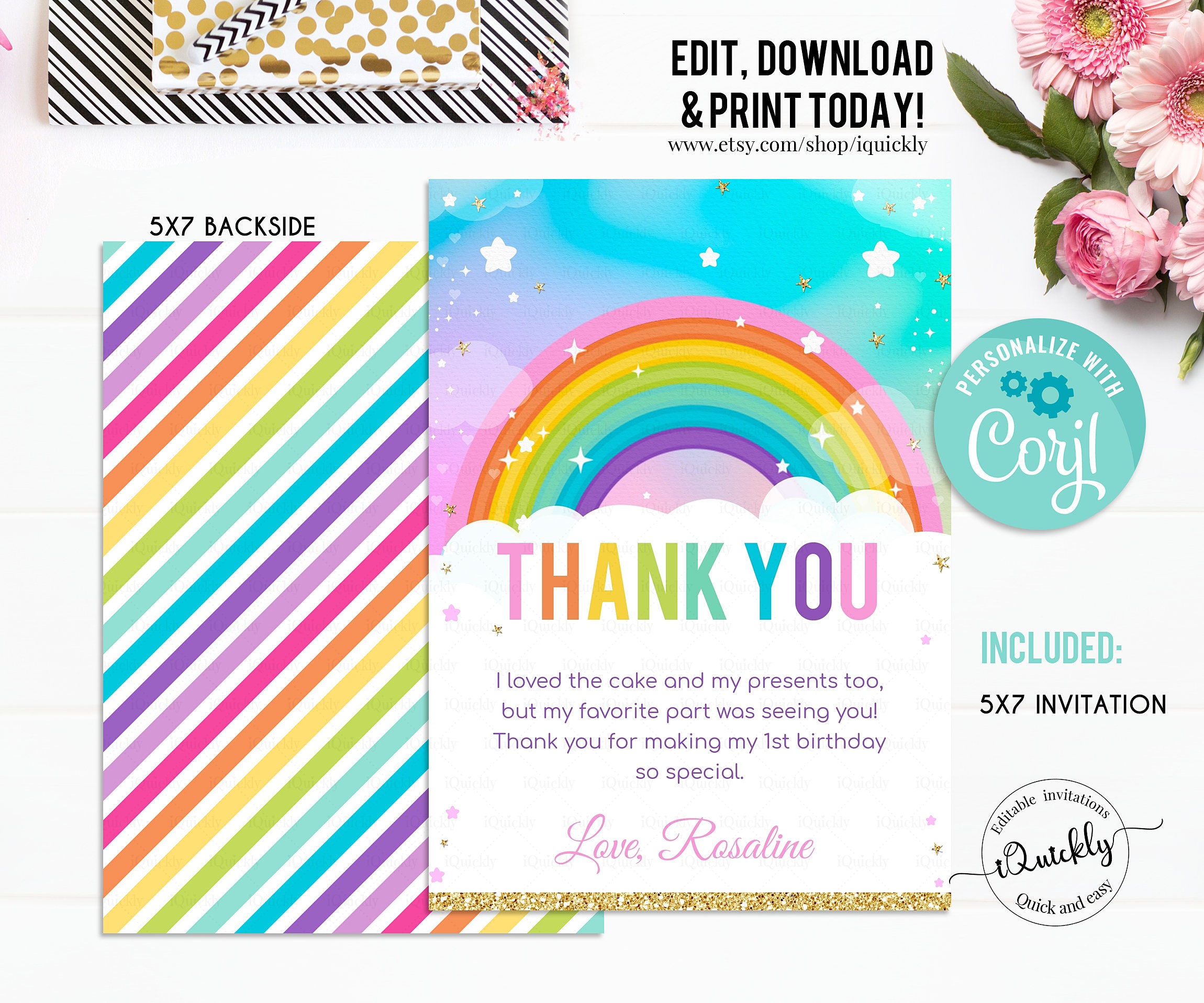 EDITABLE Rainbow Birthday Party Package Rainbow Confetti - Etsy Canada