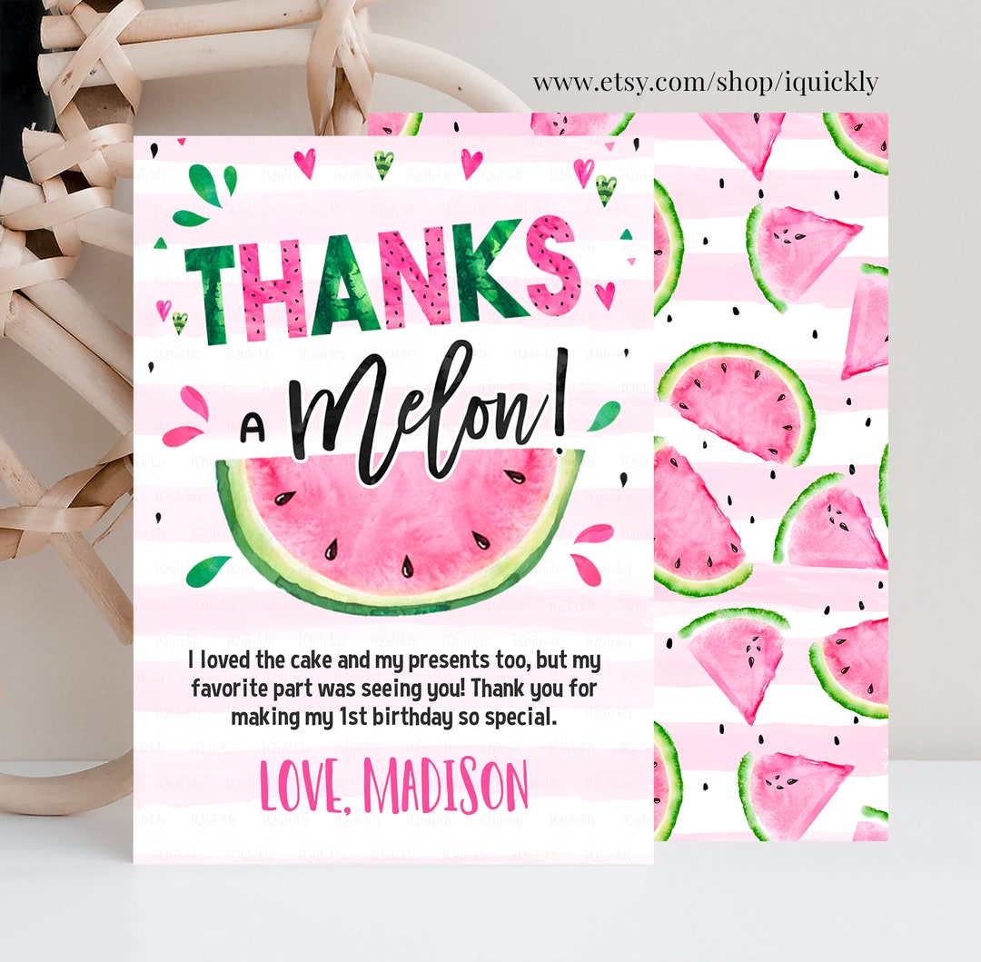 EDITABLE Watermelon Thank You Card, One in a Melon Note Card, Pink ...