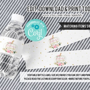 Pumpkin Birthday Favor Tags EDITABLE, Pink and Gold Little Pumpkin ...