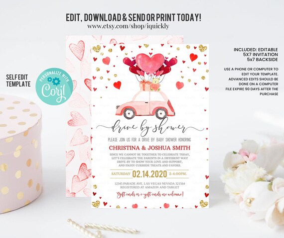 Editable Drive By Baby Shower Invitation Valentine Drive Through Baby ...