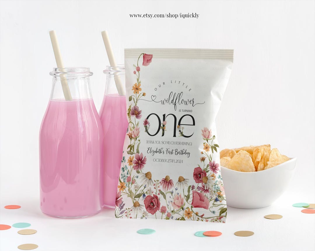 Wildflower Birthday Chip Bag Label Editable Garden First Floral Party ...