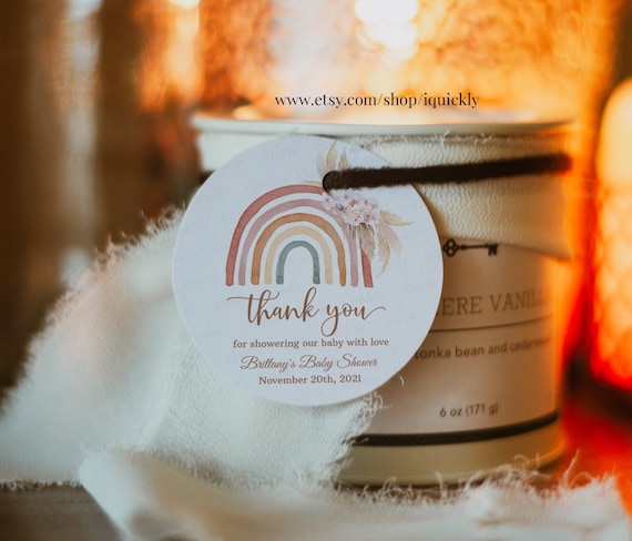 Editable Boho Rainbow Baby Shower Favor tags EDITABLE, Pampas grass ...