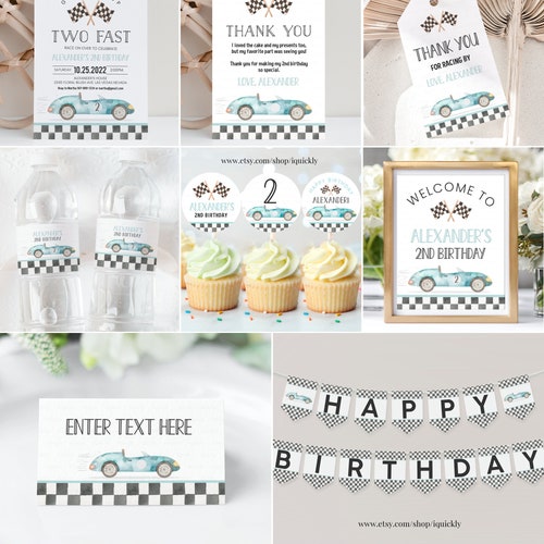 Editable Two Fast Party Decorations Racecar Package Birthday - Etsy