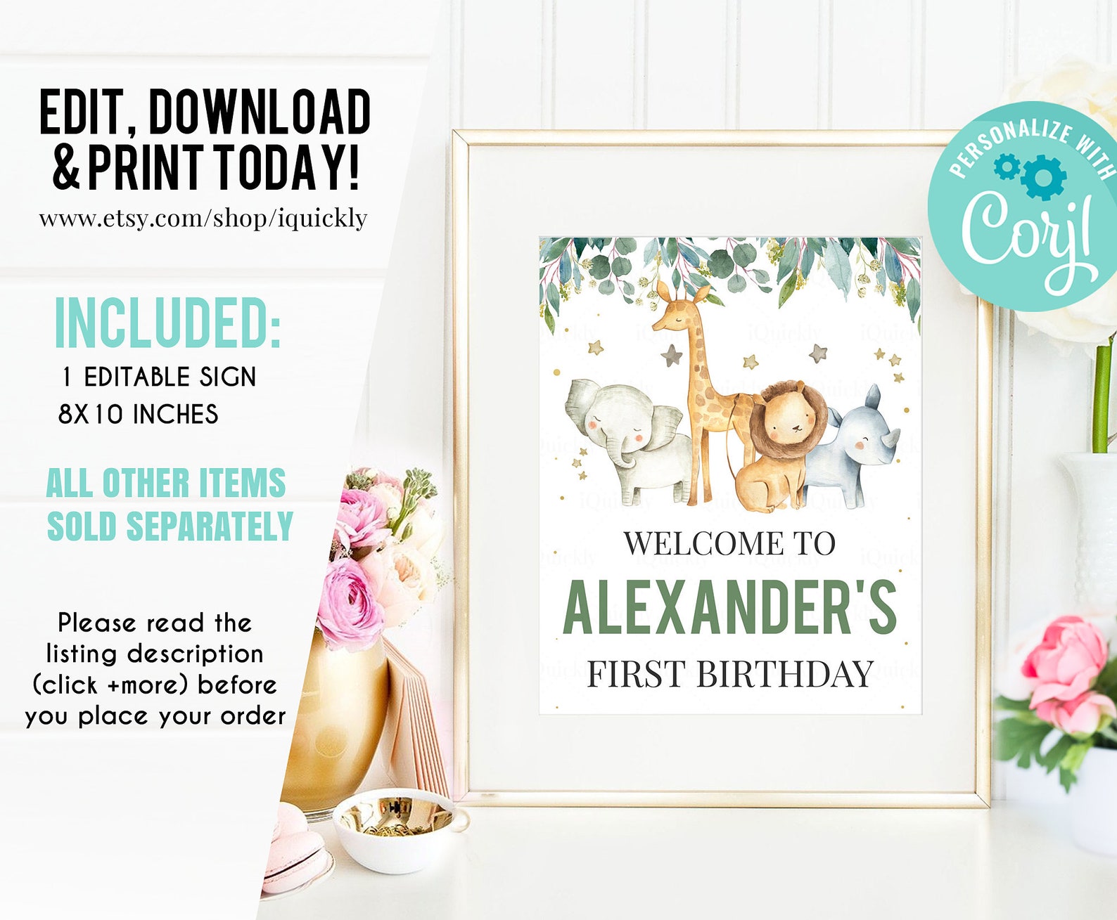 EDITABLE Safari Welcome Sign Wild One Party Sign Jungle | Etsy