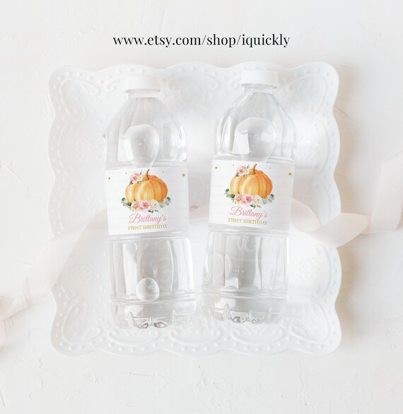 EDITABLE Pumpkin Birthday Bottle label, Floral Pink and gold Girl ...