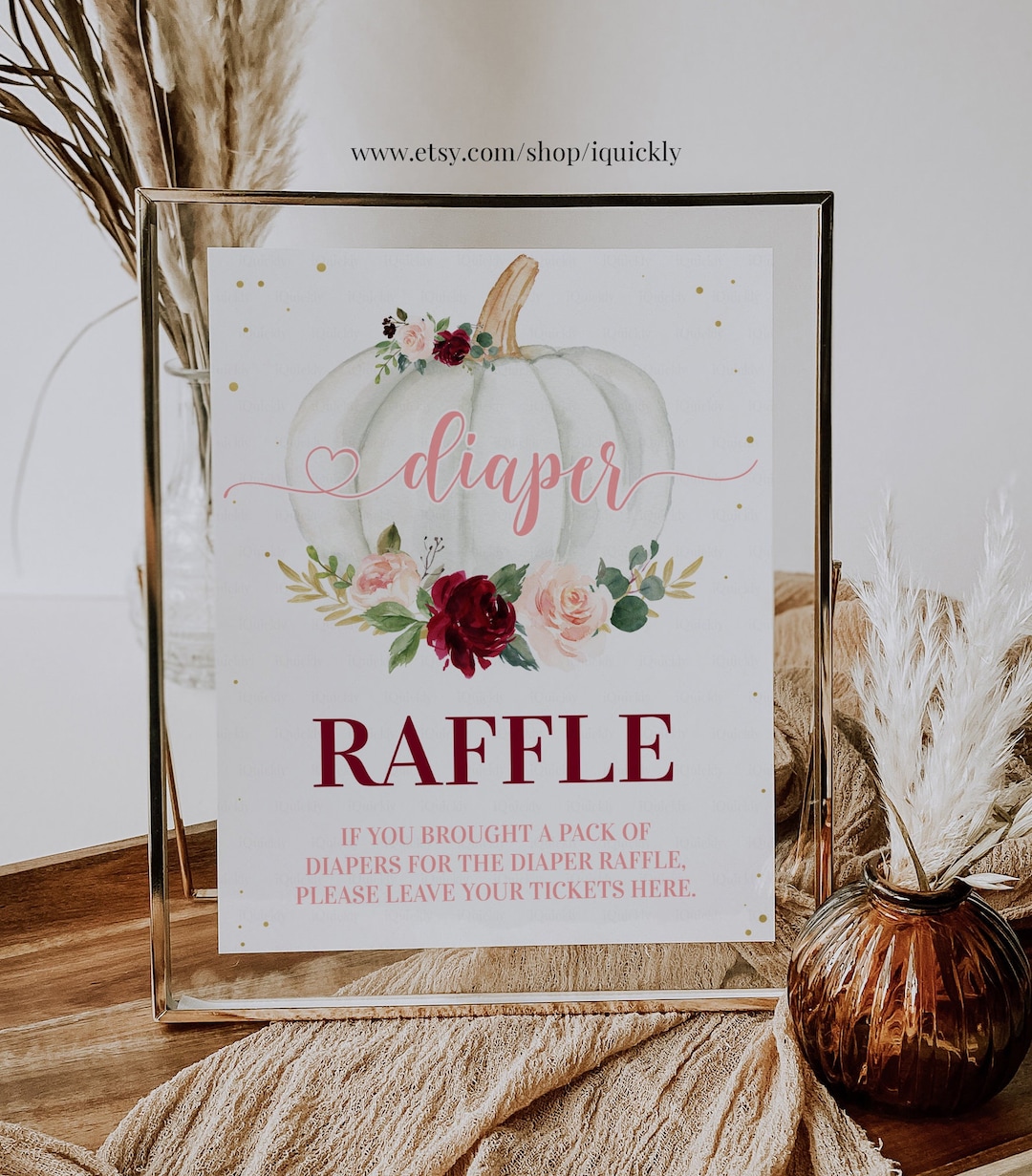 Pumpkin Diaper Raffle Sign, Printable Diaper Raffle Baby Shower Sign ...