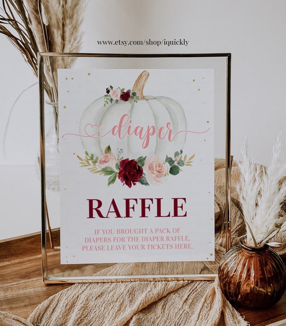 Pumpkin Diaper Raffle Sign, Printable Diaper Raffle Baby Shower Sign ...
