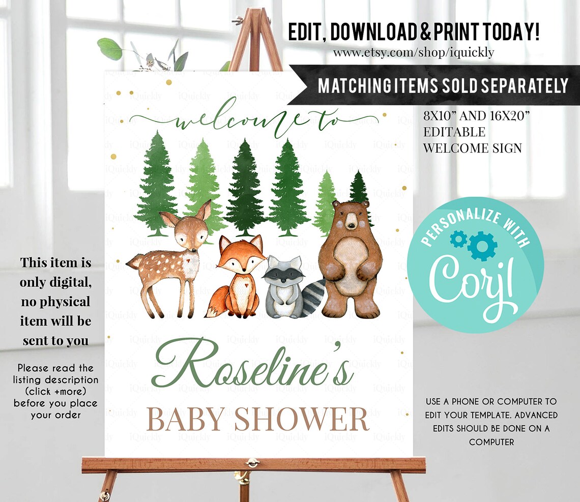 EDITABLE Woodland Display Shower Insert Card, Display Shower Tags ...