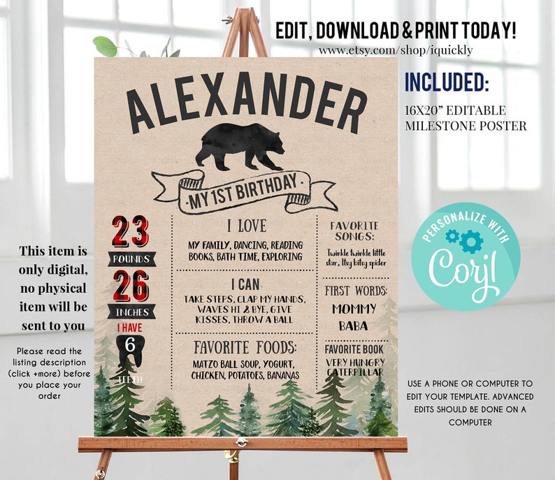 Editable Lumberjack Milestone Birthday Poster Buffalo Plaid - Etsy
