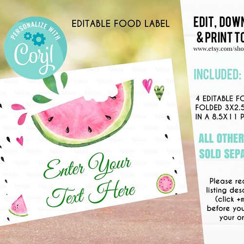 EDITABLE Watermelon Tags Buffet Label Tent Card Food Labels - Etsy