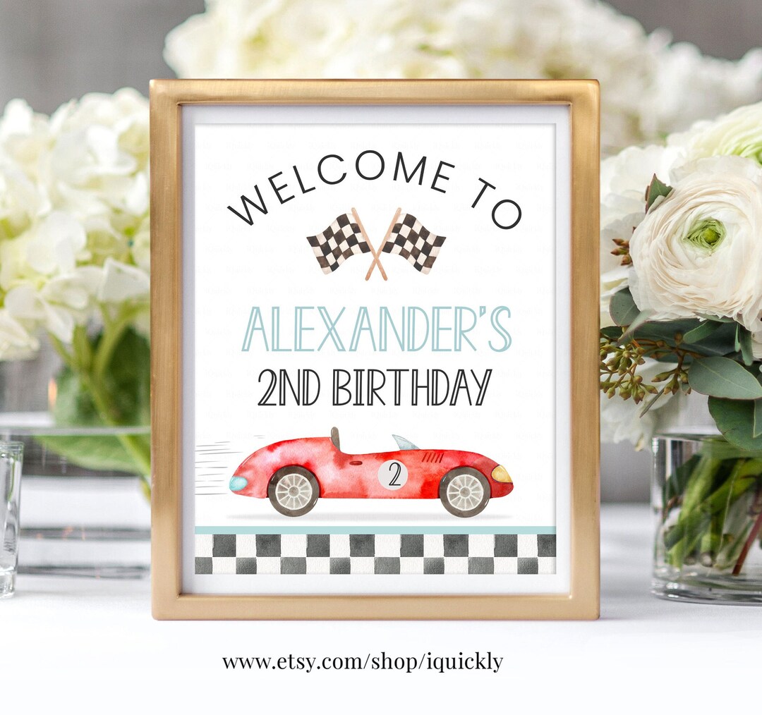 EDITABLE TWO Fast Birthday Party Signs Racecar Welcome Decorations ...