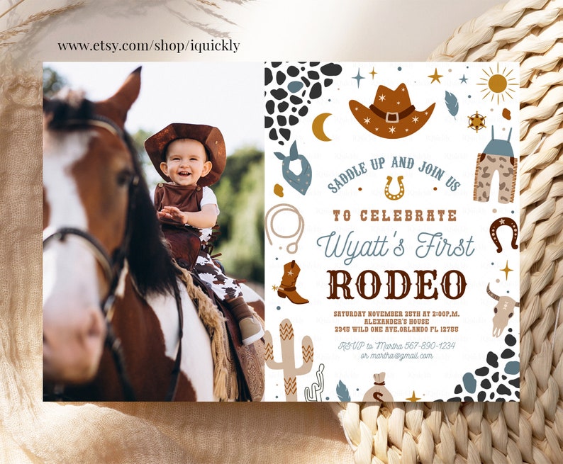 Editable Cowboy Birthday Invitation Wild West Cowboy 1st Rodeo - Etsy