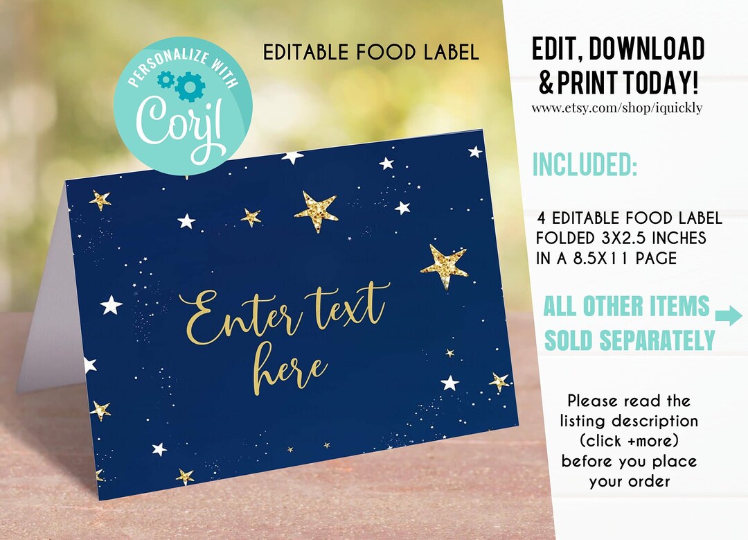 EDITABLE Twinkle Twinkle Little Star Food Tags, Buffet Label, Tent Card ...