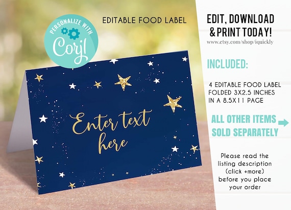 EDITABLE Twinkle twinkle little star Food tags, Buffet label, Tent card ...