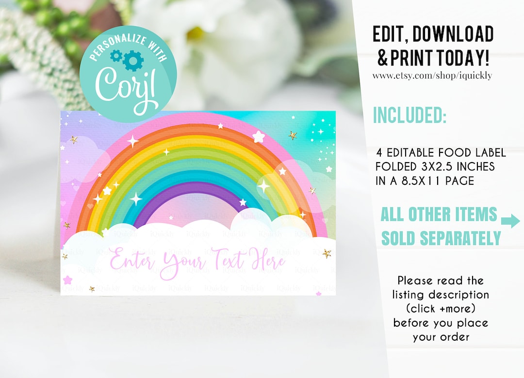 EDITABLE Rainbow Food Tags, Buffet Label, Tent Card Food Labels, Place ...