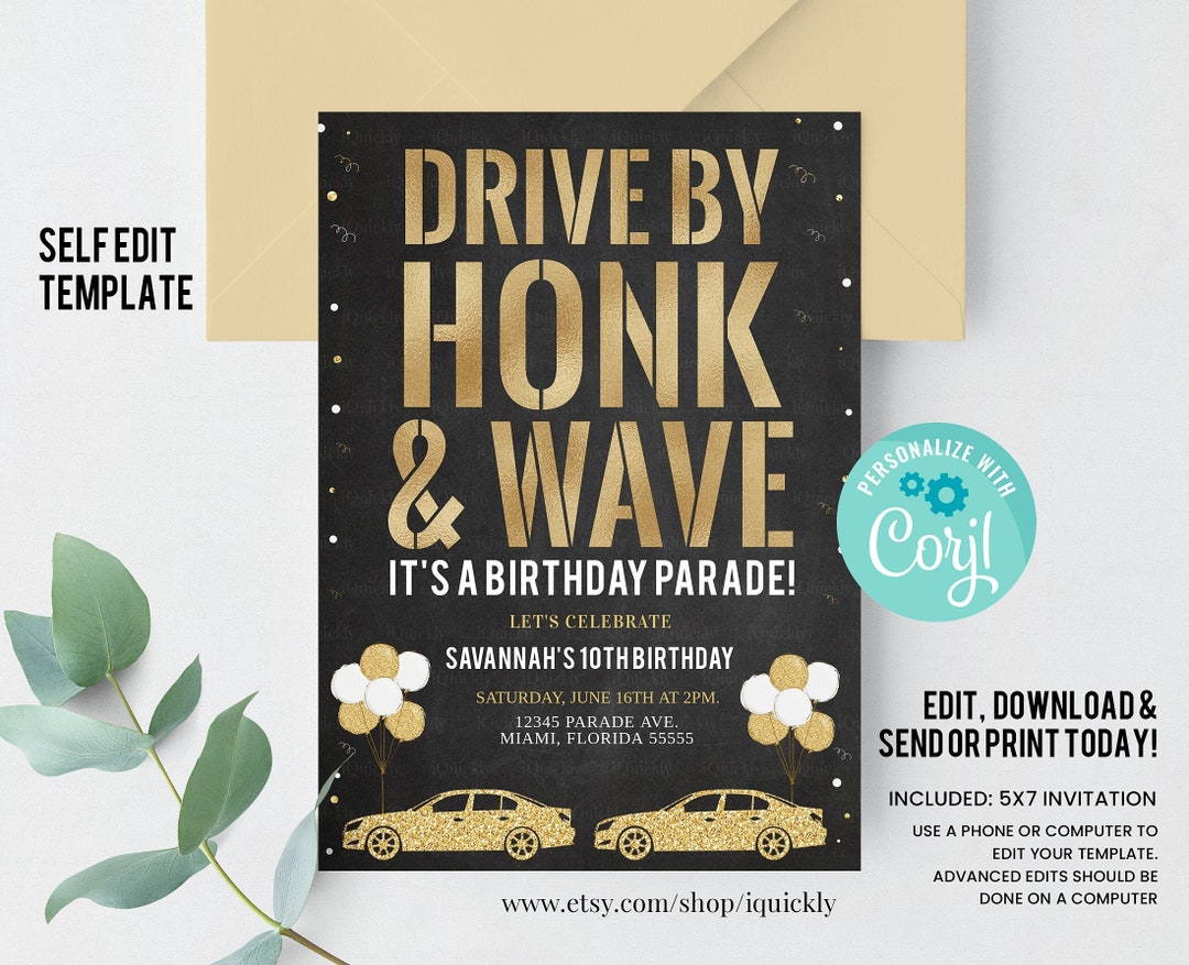 Editable Drive by Birthday Parade Invitation Drive by Adult Birthday ...
