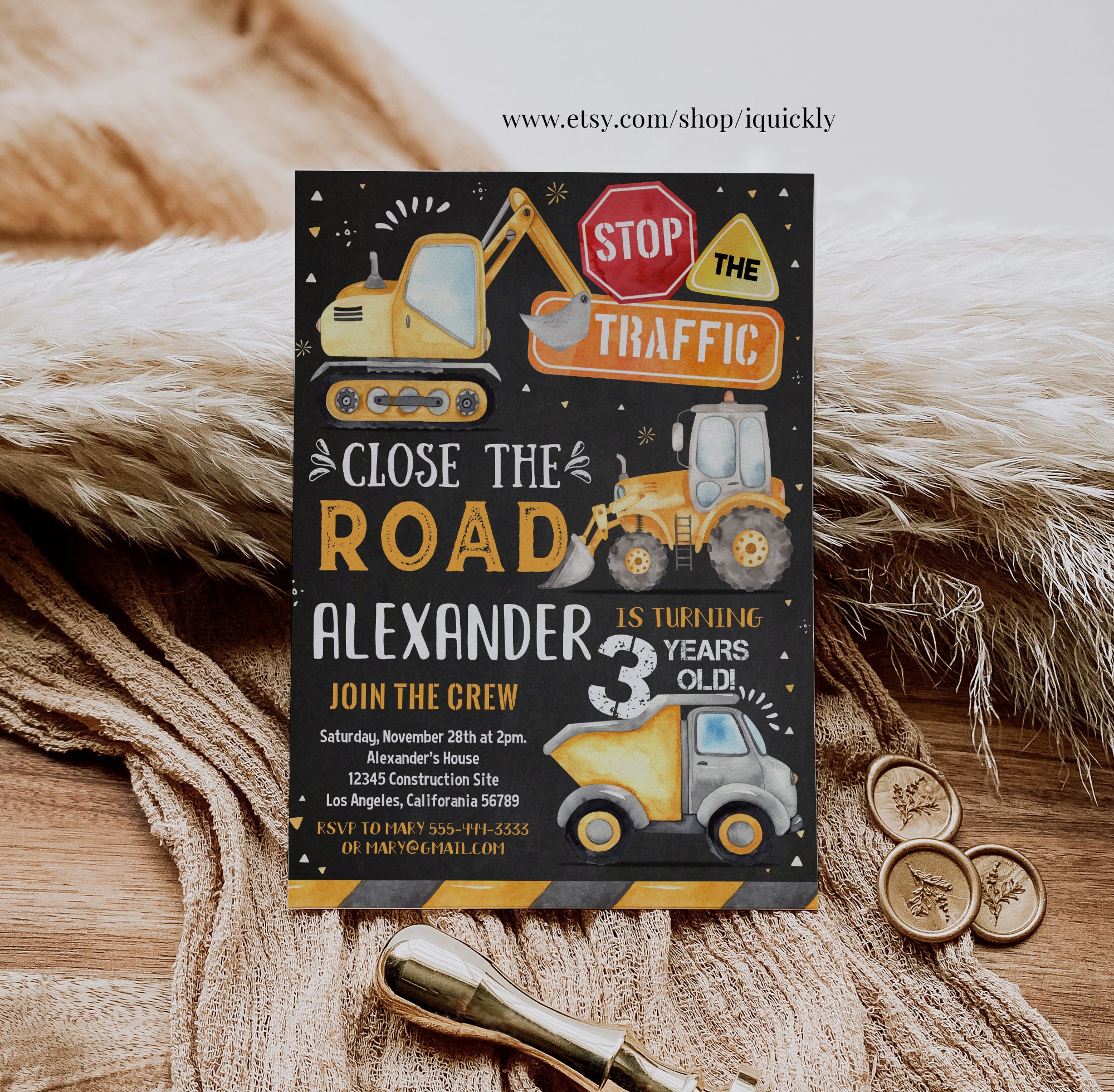 Editable Construction Invitation Construction Birthday - Etsy