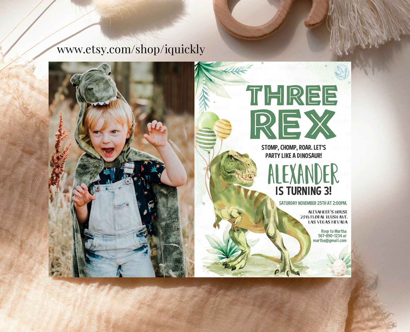 Editable Three Rex Invitation Boy Dinosaur Birthday - Etsy