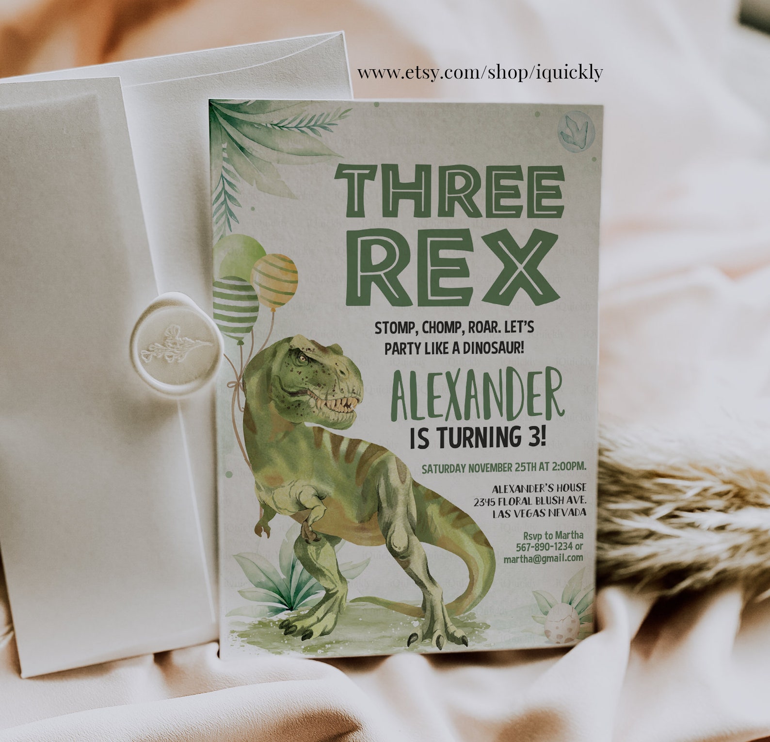 Editable Three Rex Invitation Boy, Dinosaur Birthday Invitation,three ...
