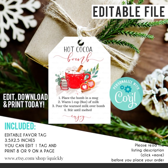 Editable Hot Chocolate Bomb Label Valentines Hot Cocoa Bombs Directions ...