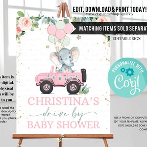 Editable Drive by Baby Shower Favor Tag Elephant Drive Through Gift Tag ...