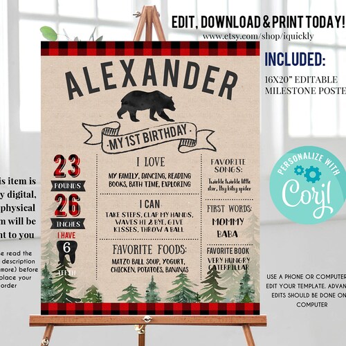 Editable Lumberjack Milestone Birthday Poster Buffalo Plaid - Etsy