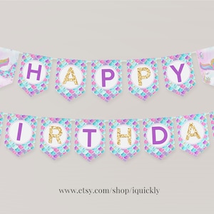 EDITABLE Mermaid Banner Birthday Under the Sea Party 1st Bunting Banner ...