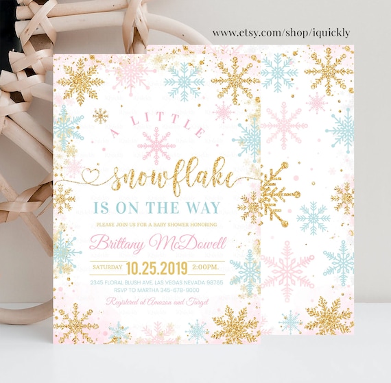 Editable Snowflake Baby Shower Invitation A Little Snowflake - Etsy