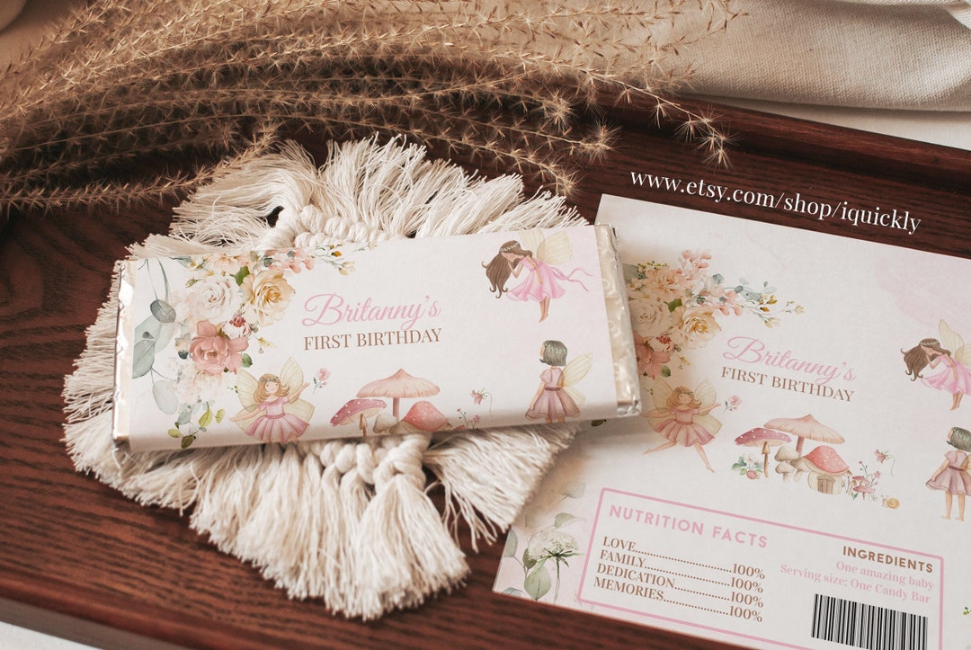 EDITABLE Fairy Candy Bar Wrapper Chocolate Bar Wrappers Garden Floral ...