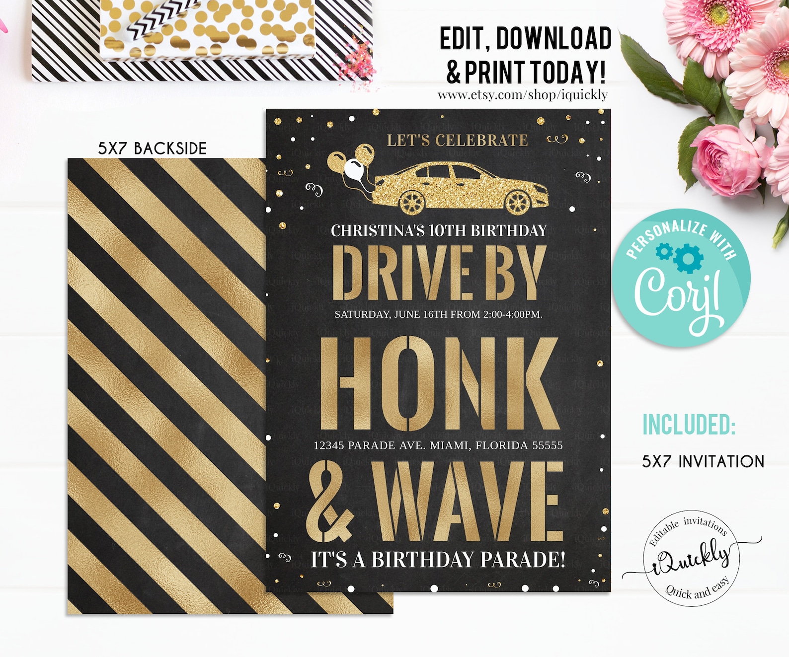 Editable Drive by Birthday Parade Invitation Drive by Adult | Etsy