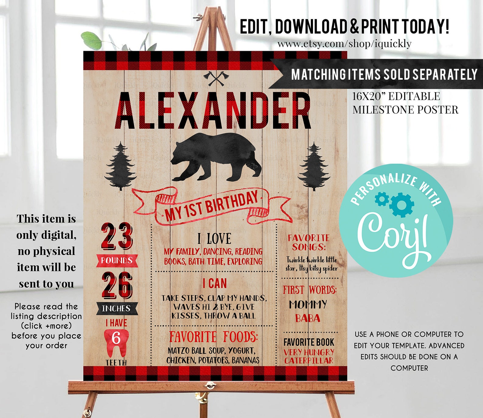 EDITABLE Lumberjack Birthday Welcome Sign, Buffalo Plaid Rustic Boy ...