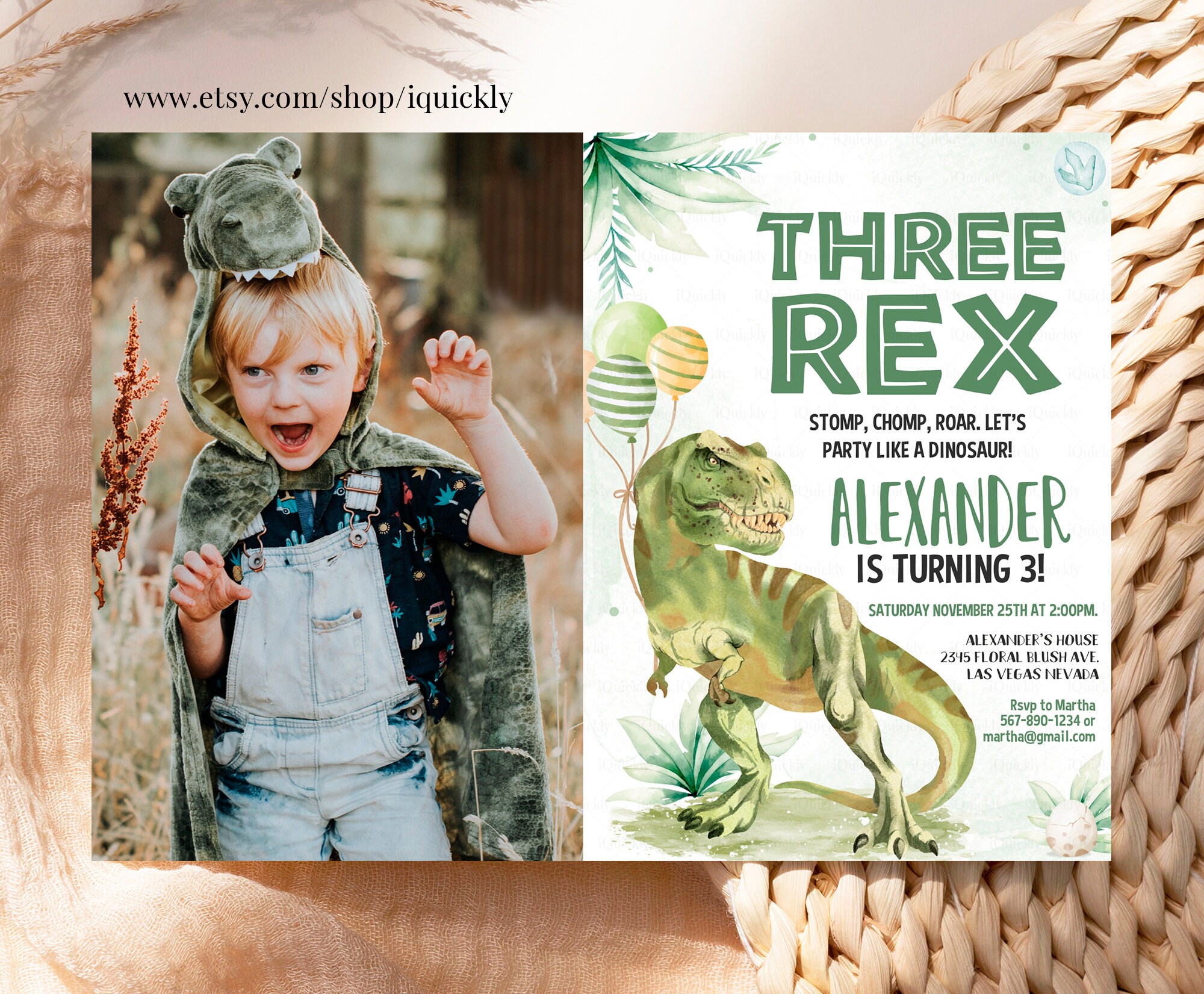 Editable Three Rex Invitation Boy Dinosaur Birthday - Etsy