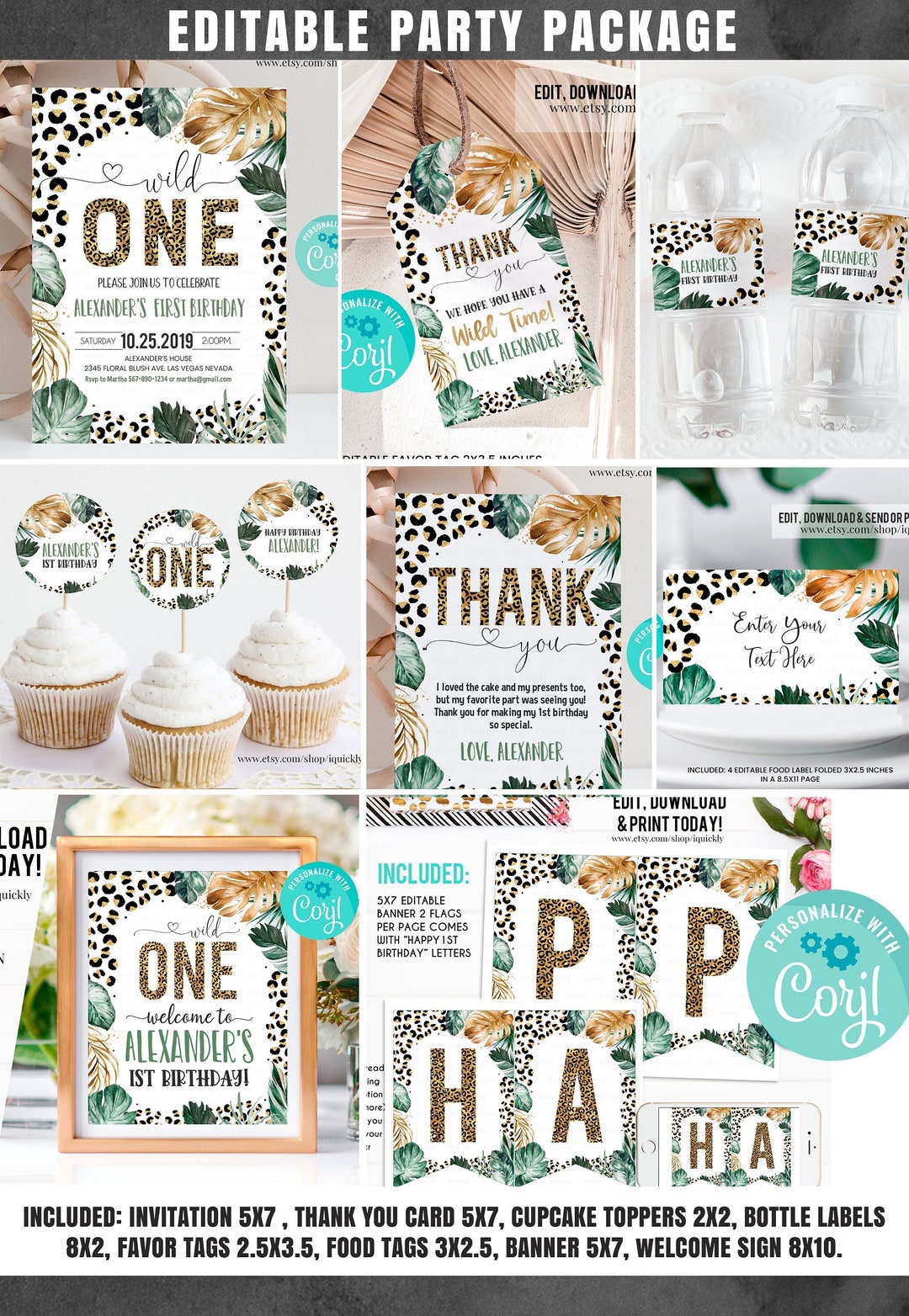 Editable Leopard Print Party Decorations Boy Wild One Party Package ...