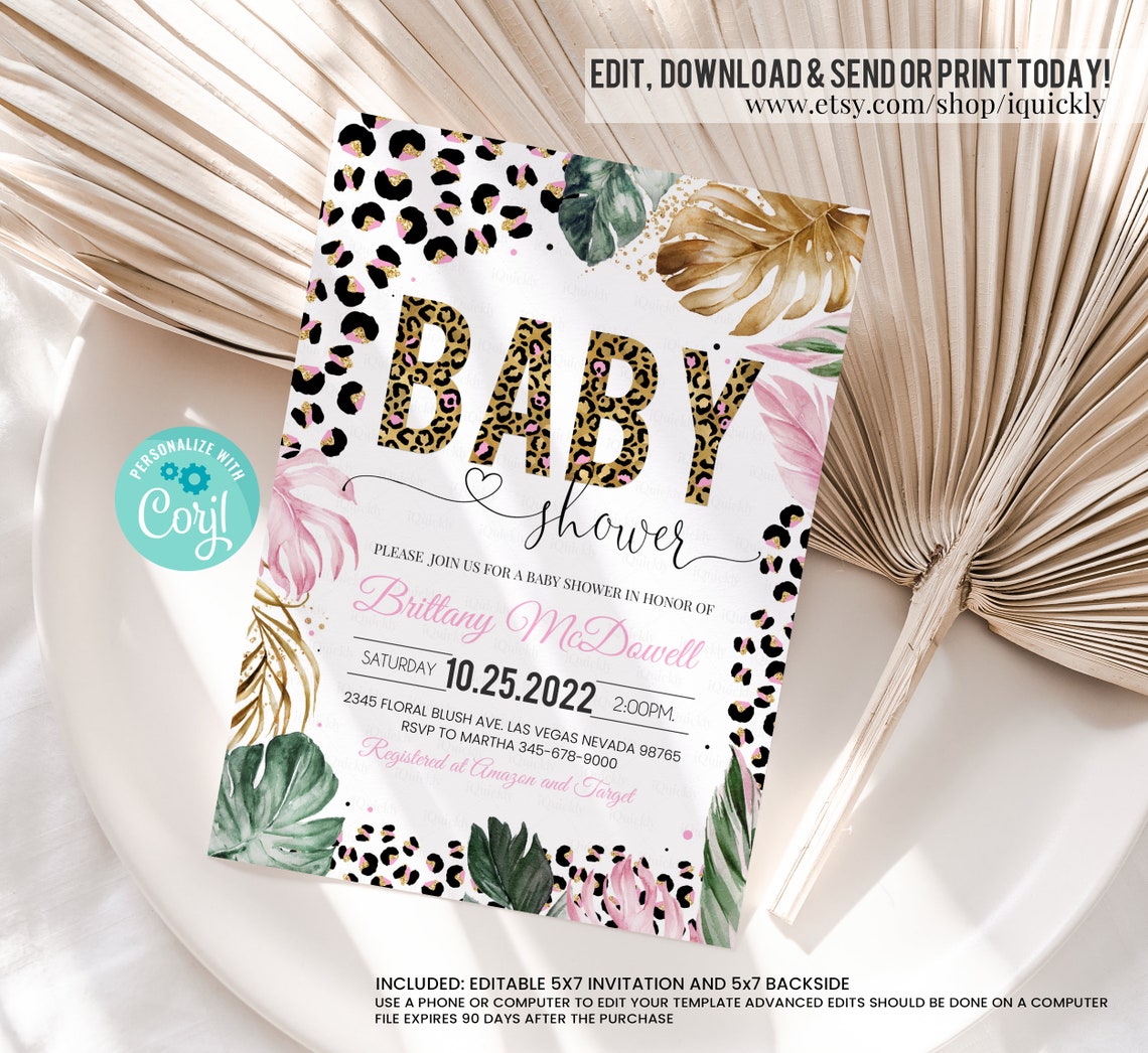 Editable Leopard Print Baby Shower Invitation, Leopard Baby Shower ...