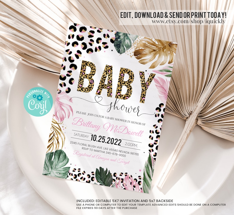 Editable Leopard Print Baby Shower Invitation, Leopard Baby Shower ...