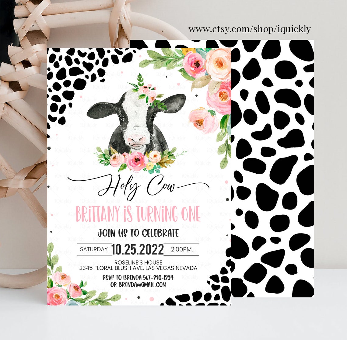 Editable Cow Theme Birthday Party Invitation Holy Cow I'm - Etsy