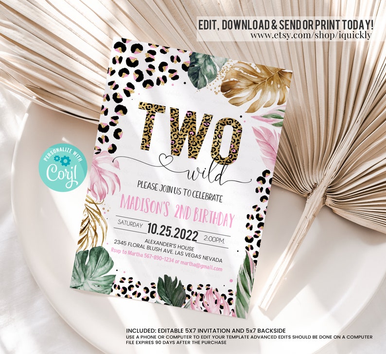 Editable Two Wild Leopard Print Jungle Birthday Party - Etsy