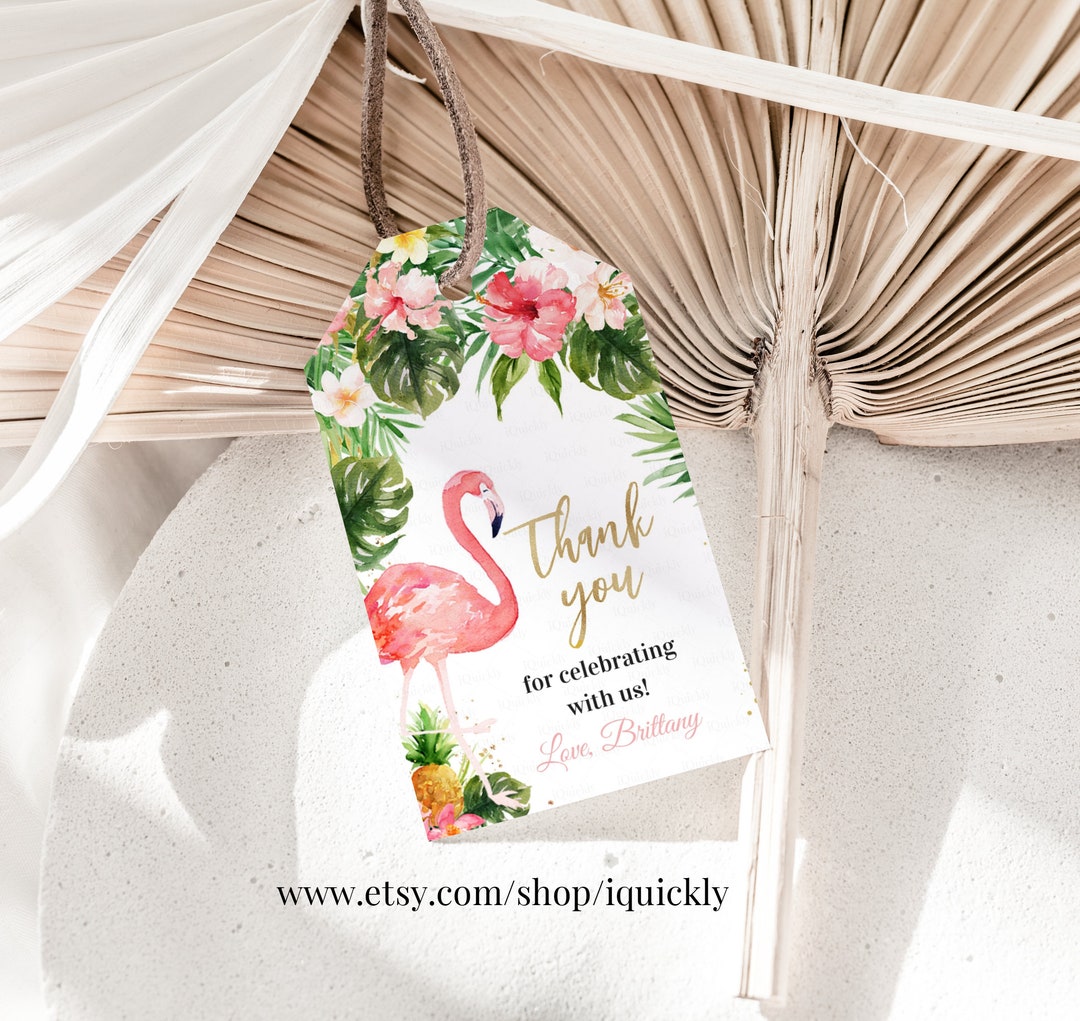 Editable Flamingo Birthday Favor Tags Tropical 1st Birthday Thank You ...