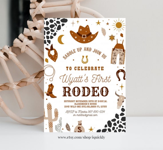 Editable My First Rodeo Invitation Cowboy Birthday Invite Wild West ...