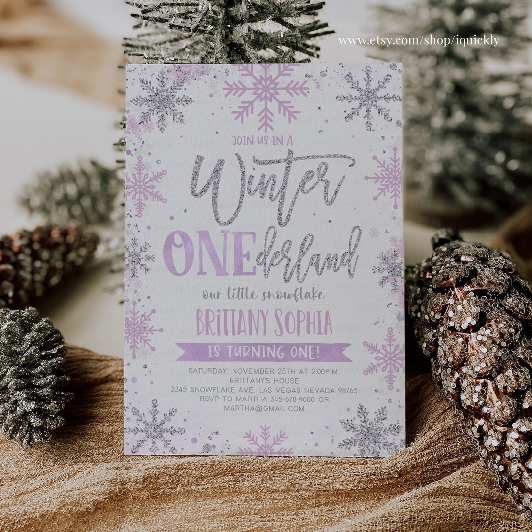 Editable Winter Onederland Invitation, Girl Snowflake First Birthday ...